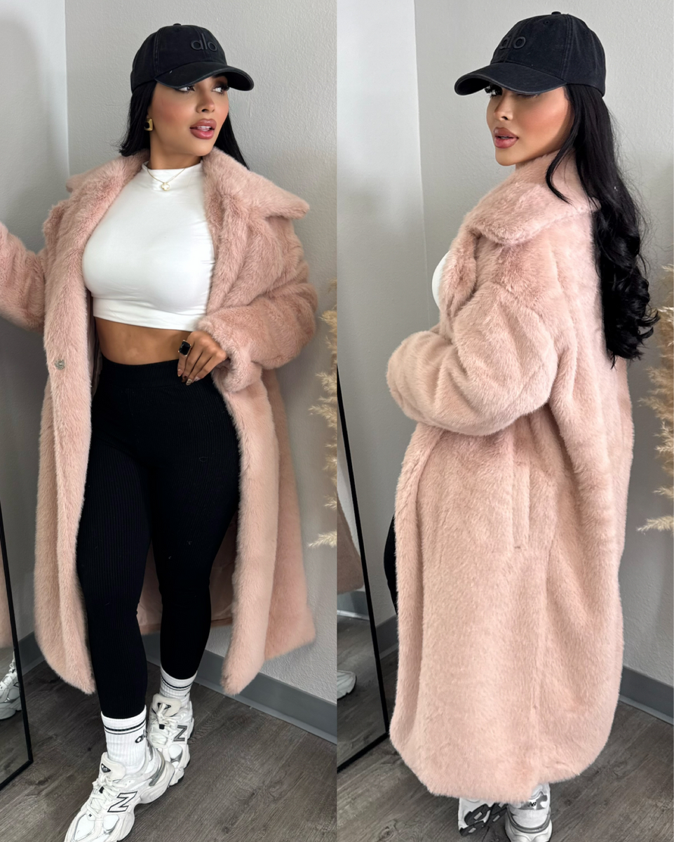 Daria Light Pink Faux Fur Coat – Tinas Fashion